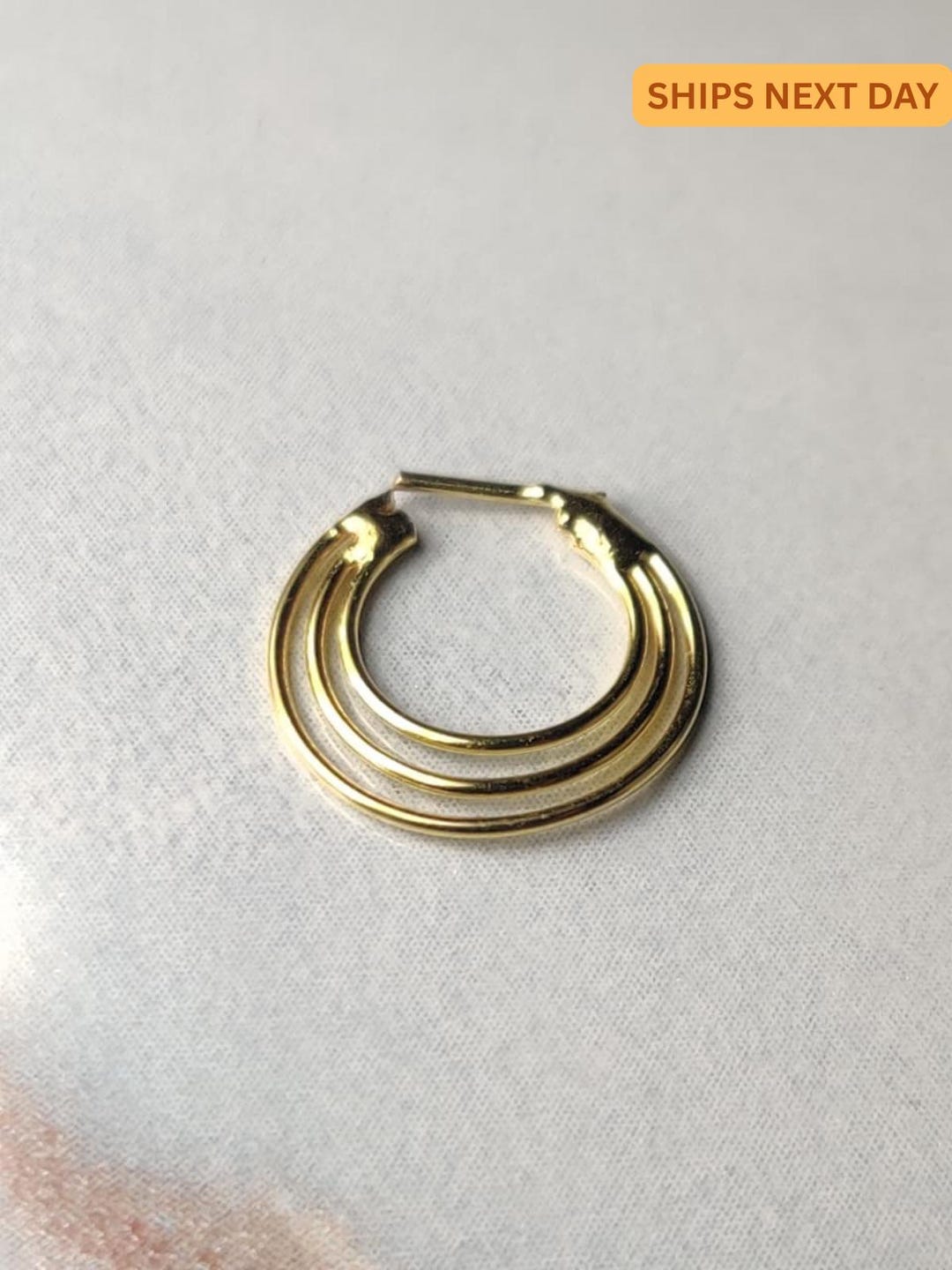 14K Solid Gold Triple Nose Hoop • Minimalist Piercing Ring - Etsy