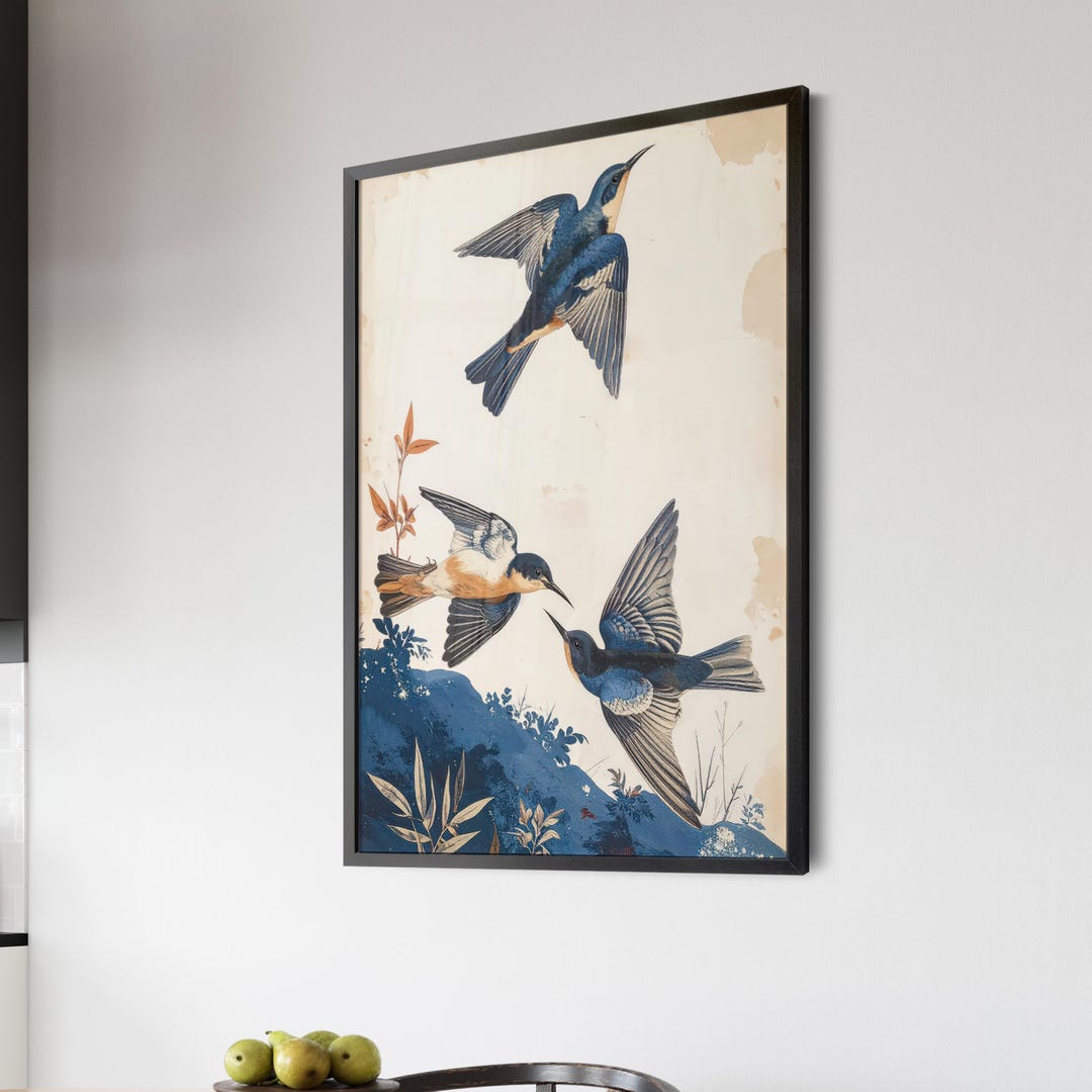 Vintage Flying Birds Print – Framed Farmhouse Wall Art - Etsy