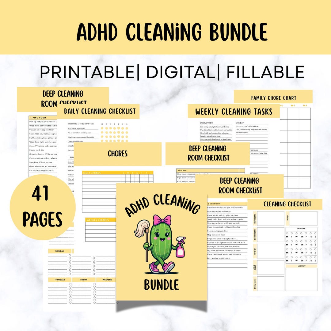 ADHD Cleaning Checklists, Weekly Household Chores, Family Chores, Home ...
