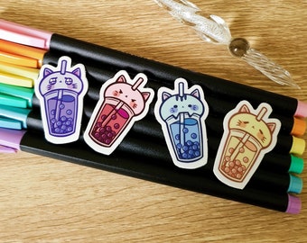 Cat With Asian Drinks Stickers/bubble Tea/ Soju/yakult/ramune/boba ...