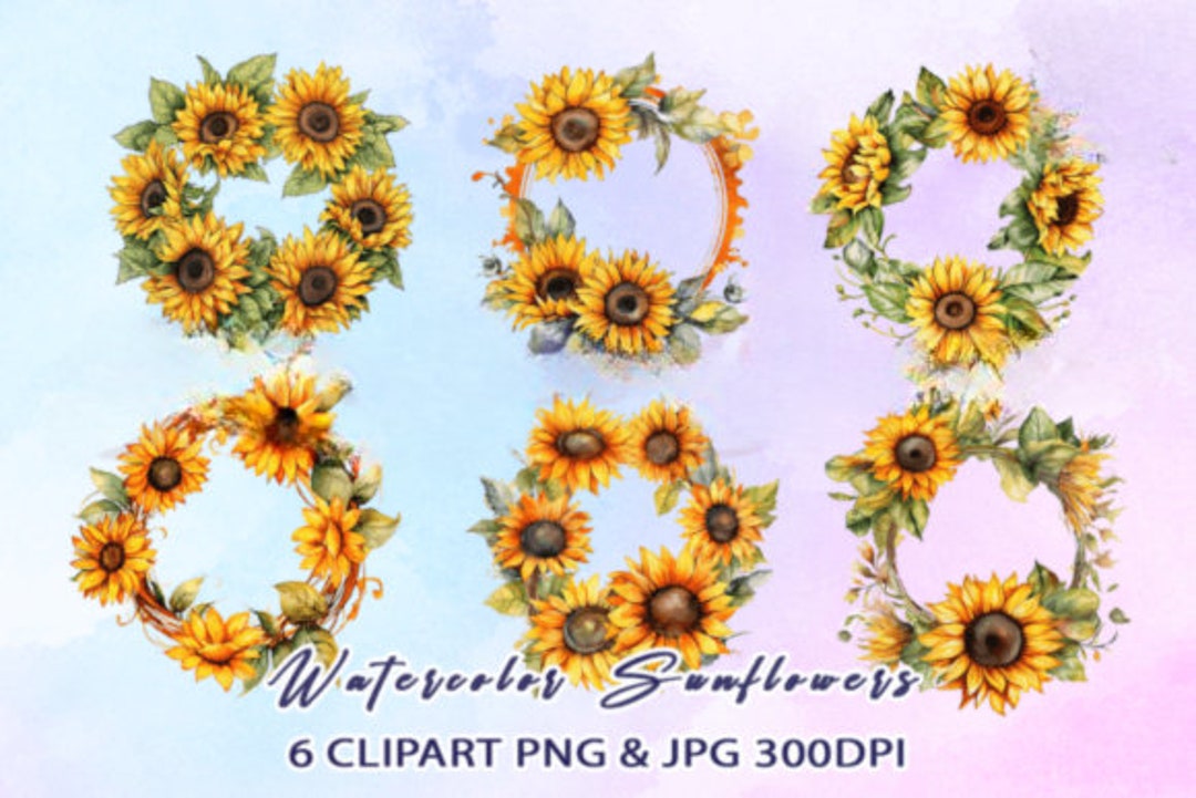 Watercolor Sunflowers Frame Clipart, PNG Format, Sunflower Wedding ...