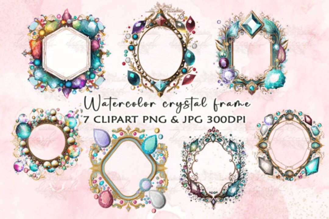 Watercolor Crystal Frame Clipart, Crystal Frames, Frame Clipart, Floral ...