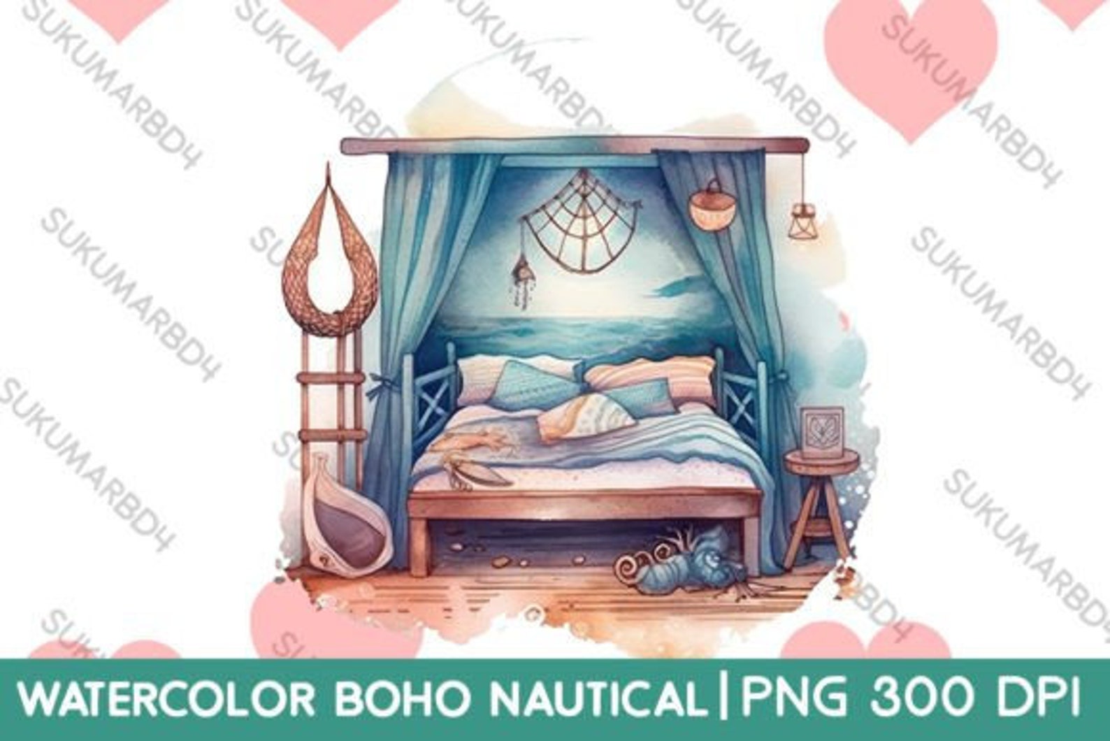 Watercolor Boho Nautical Clipart, Coastal Clip Art, Boho Wedding ...