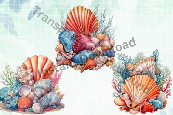 Watercolor Seashell Clipart, Colorful Shells, Ocean Sea Clipart, Summer ...
