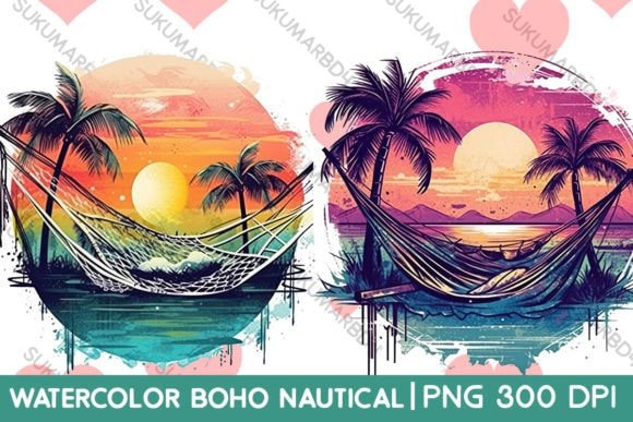 Watercolor Boho Nautical Clipart, Coastal Clip Art, Boho Wedding ...