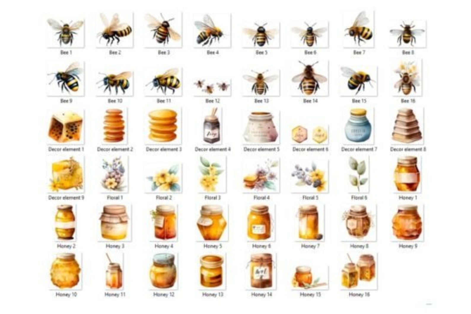 Watercolor Bee and Honey Clipart, Bees and Flowers Clipart, PNG Images ...
