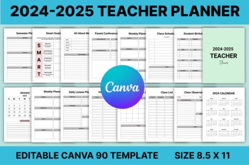Editable 2024-2025 Teacher Planner, 90 Pages, Back to School, School ...