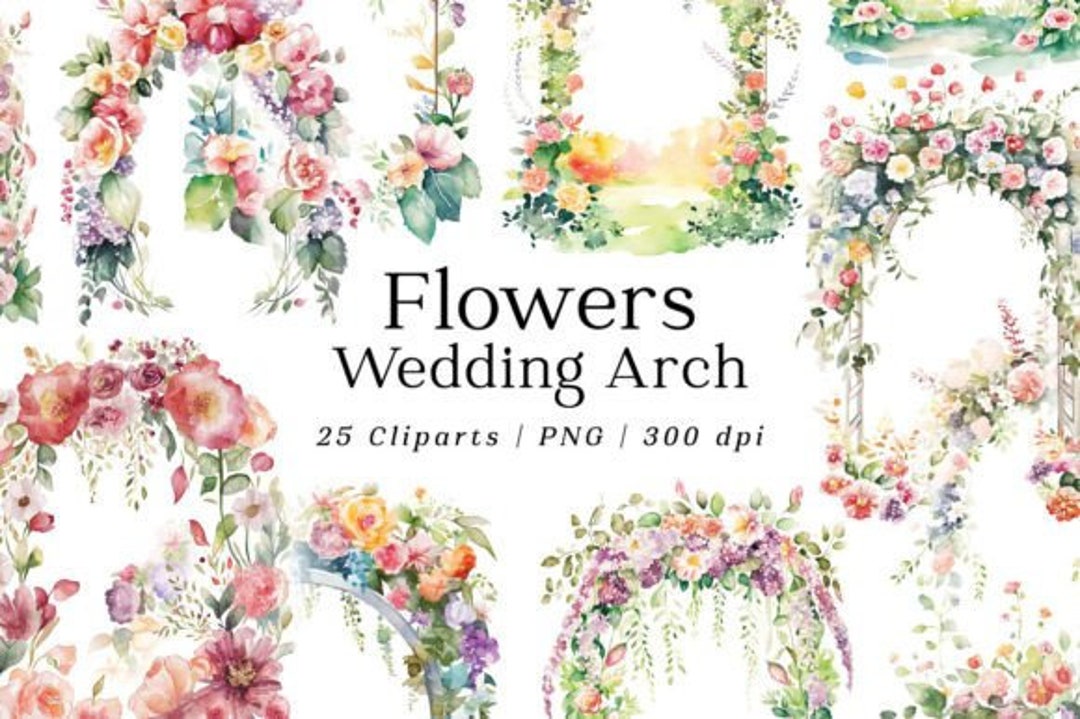 Spring Flowers Wedding Arch Watercolor Clipart, Wedding Arch Flowers ...