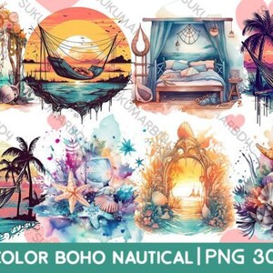 Watercolor Boho Nautical Clipart, Coastal Clip Art, Boho Wedding ...