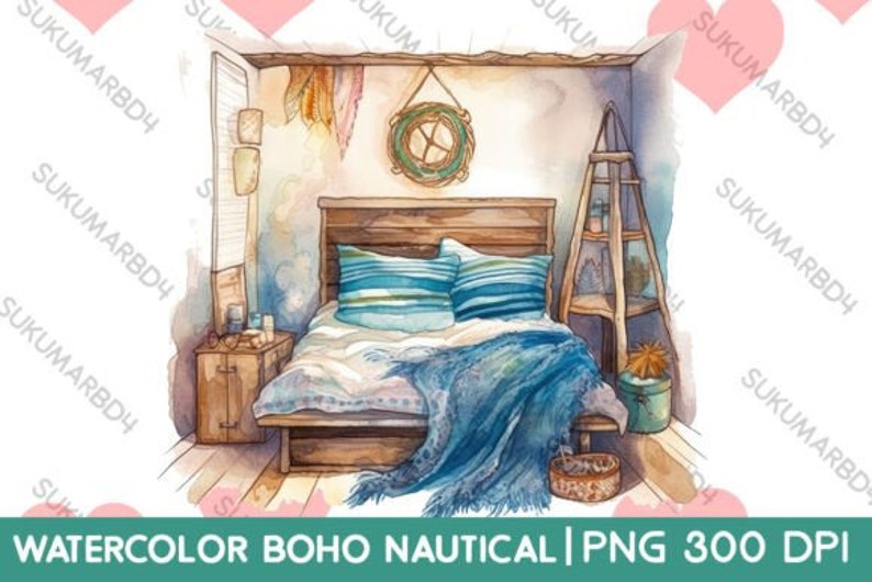 Watercolor Boho Nautical Clipart, Coastal Clip Art, Boho Wedding ...