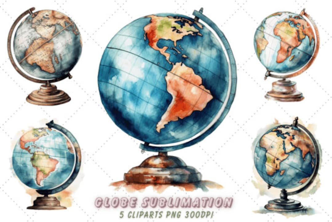 Retro Globe Watercolor Clipart, Watercolor Globes, Globe Clipart ...
