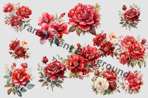 12 Red Flowers Watercolor Clipart PNG, Floral Clipart, Red Flowers PNG ...