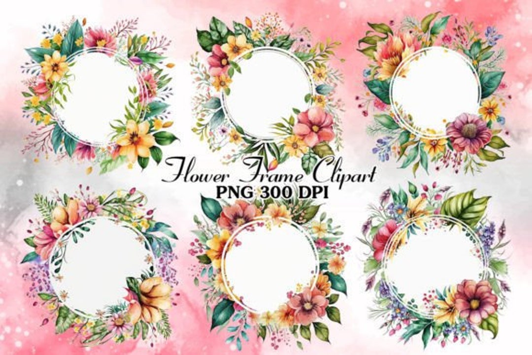 Watercolor Flower Frame Clipart Bundle, Watercolor Frame, Digital ...