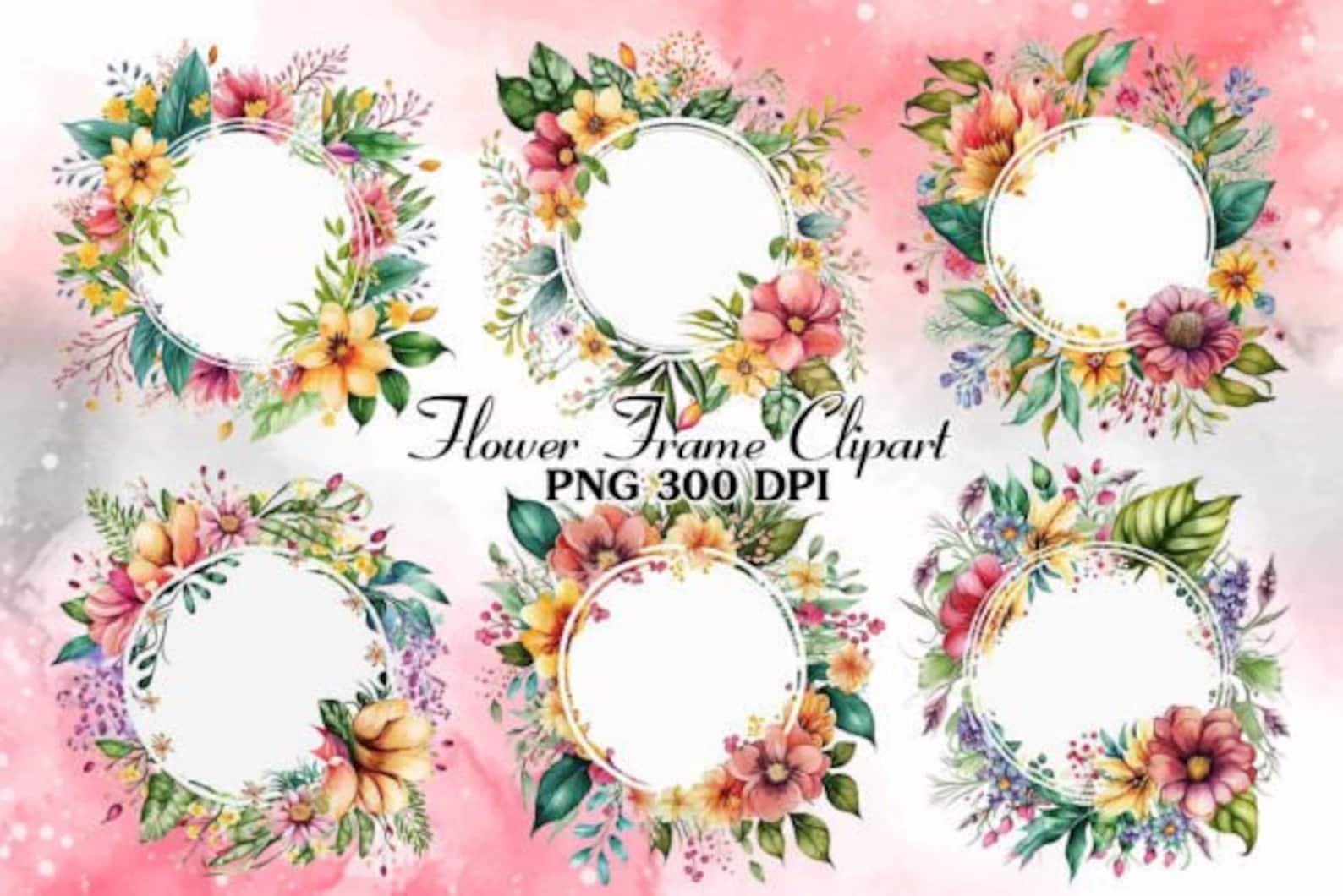 Watercolor Flower Frame Clipart Bundle, Watercolor Frame, Digital ...