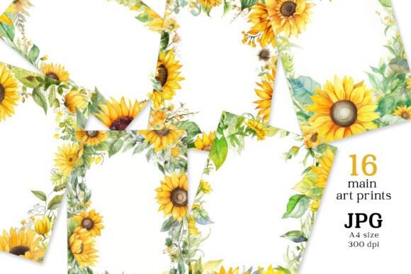 Sunflower Flowers Frame Cards Watercolor Clipart, Sunflower Wedding ...