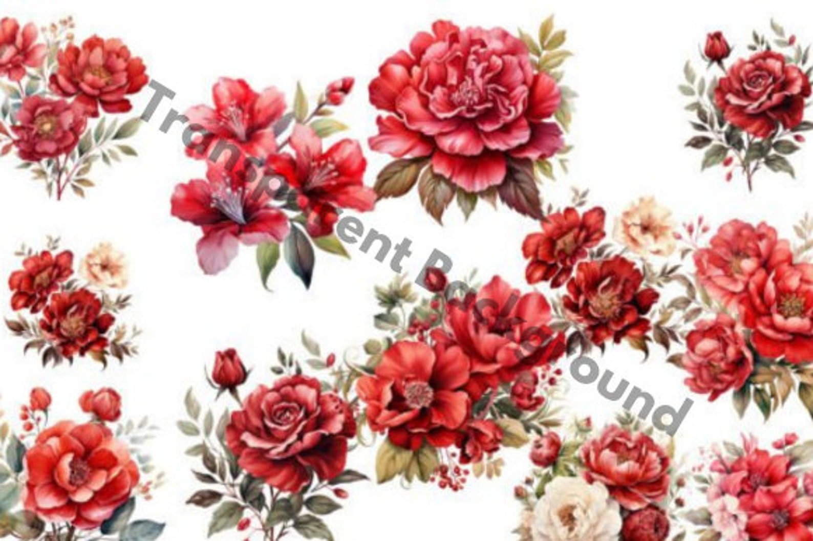 12 Red Flowers Watercolor Clipart PNG, Floral Clipart, Red Flowers PNG ...