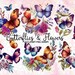Retro Butterflies and Flowers Watercolor Clipart, Watercolor Spring ...