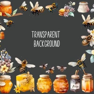 Watercolor Bee and Honey Clipart, Bees and Flowers Clipart, PNG Images ...