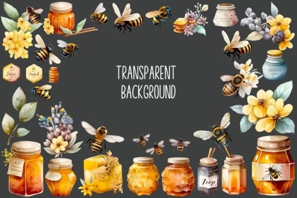 Watercolor Bee and Honey Clipart, Bees and Flowers Clipart, PNG Images ...