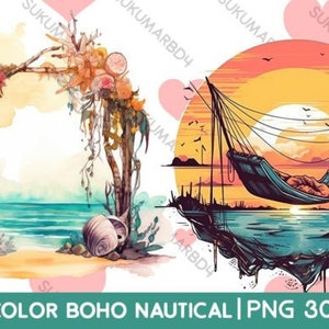 Watercolor Boho Nautical Clipart, Coastal Clip Art, Boho Wedding ...