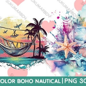 Watercolor Boho Nautical Clipart, Coastal Clip Art, Boho Wedding ...