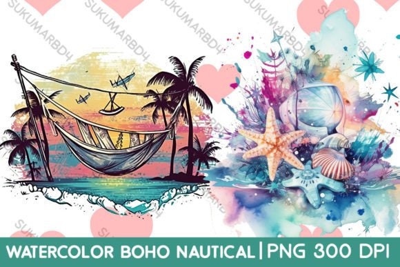 Watercolor Boho Nautical Clipart, Coastal Clip Art, Boho Wedding ...