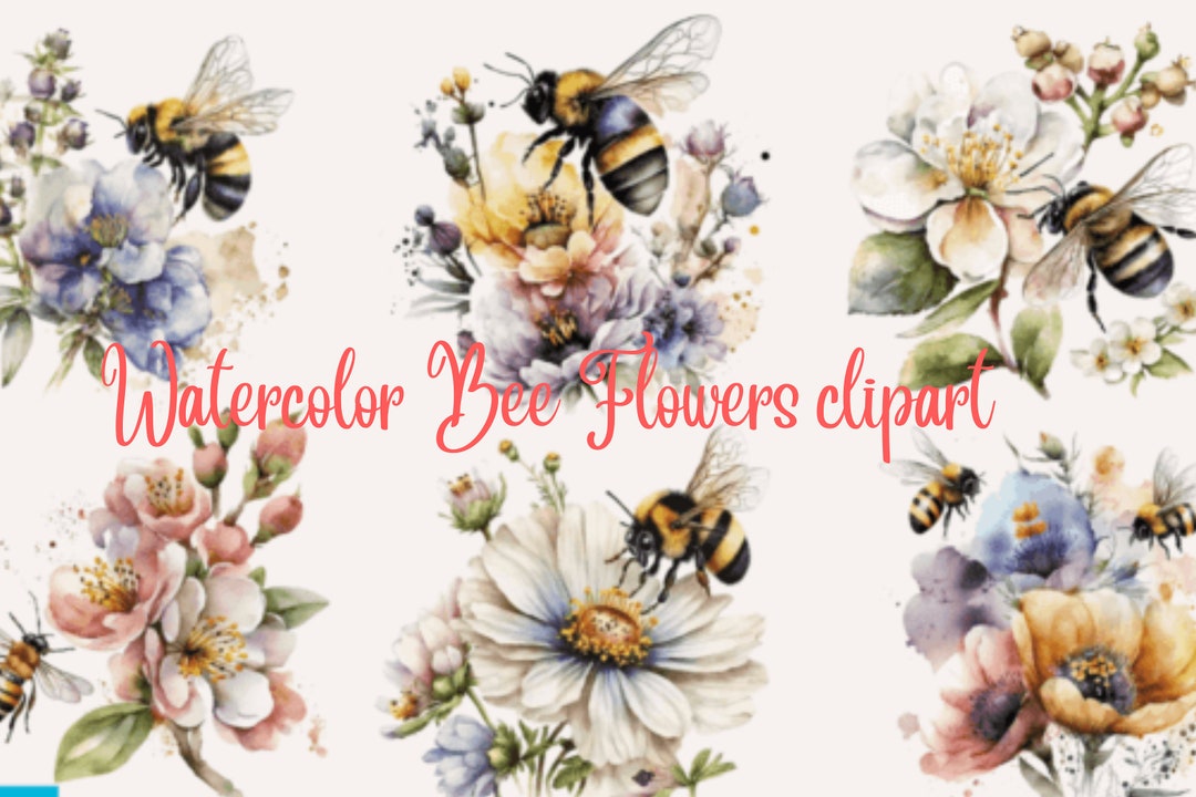 Watercolor Bee Flowers Clipart, Spring Flowers Clipart, Transparent ...