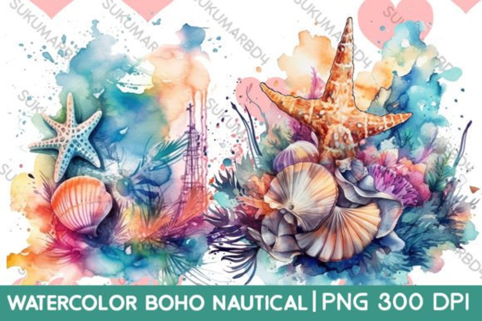 Watercolor Boho Nautical Clipart, Coastal Clip Art, Boho Wedding ...