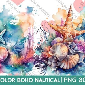 Watercolor Boho Nautical Clipart, Coastal Clip Art, Boho Wedding ...