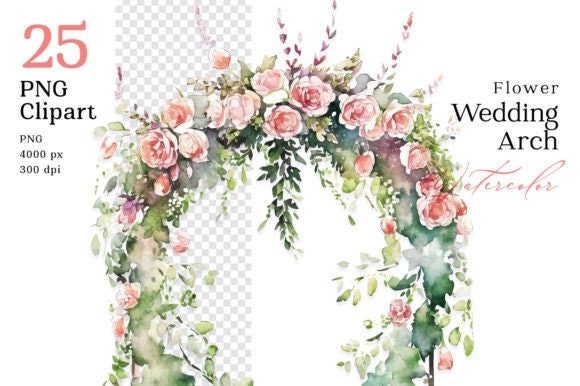Spring Flowers Wedding Arch Watercolor Clipart, Wedding Arch Flowers ...