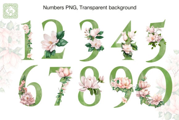 Alphabet and Numbers Watercolor PNG, 26 Floral Letters Clipart, 1 to 9 ...