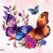 Retro Butterflies and Flowers Watercolor Clipart, Watercolor Spring ...