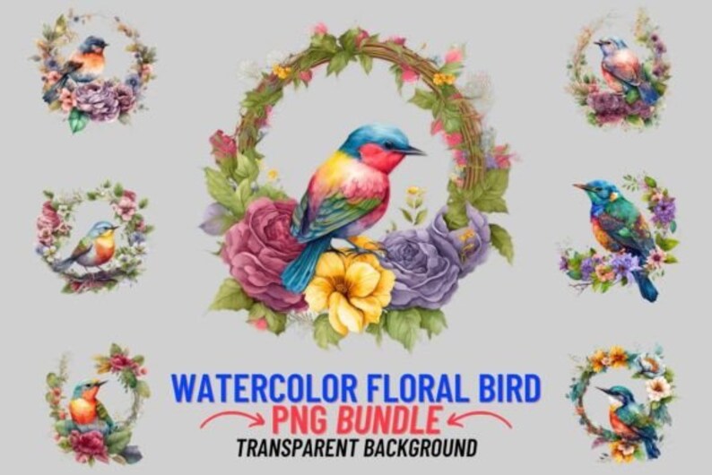 Watercolor Floral Bird PNG Clipart, Spring Clipart, Birds Clipart, Bird ...