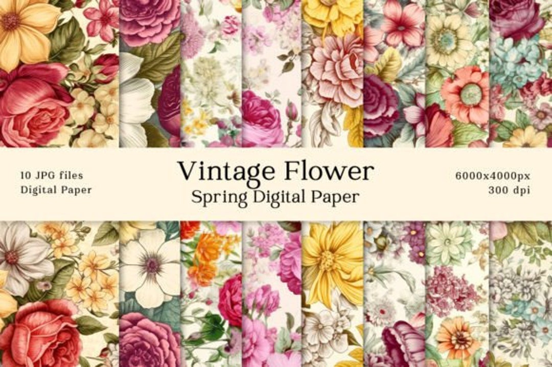 Vintage Spring Flower Digital Paper, Printable Papers, Spring Digital ...
