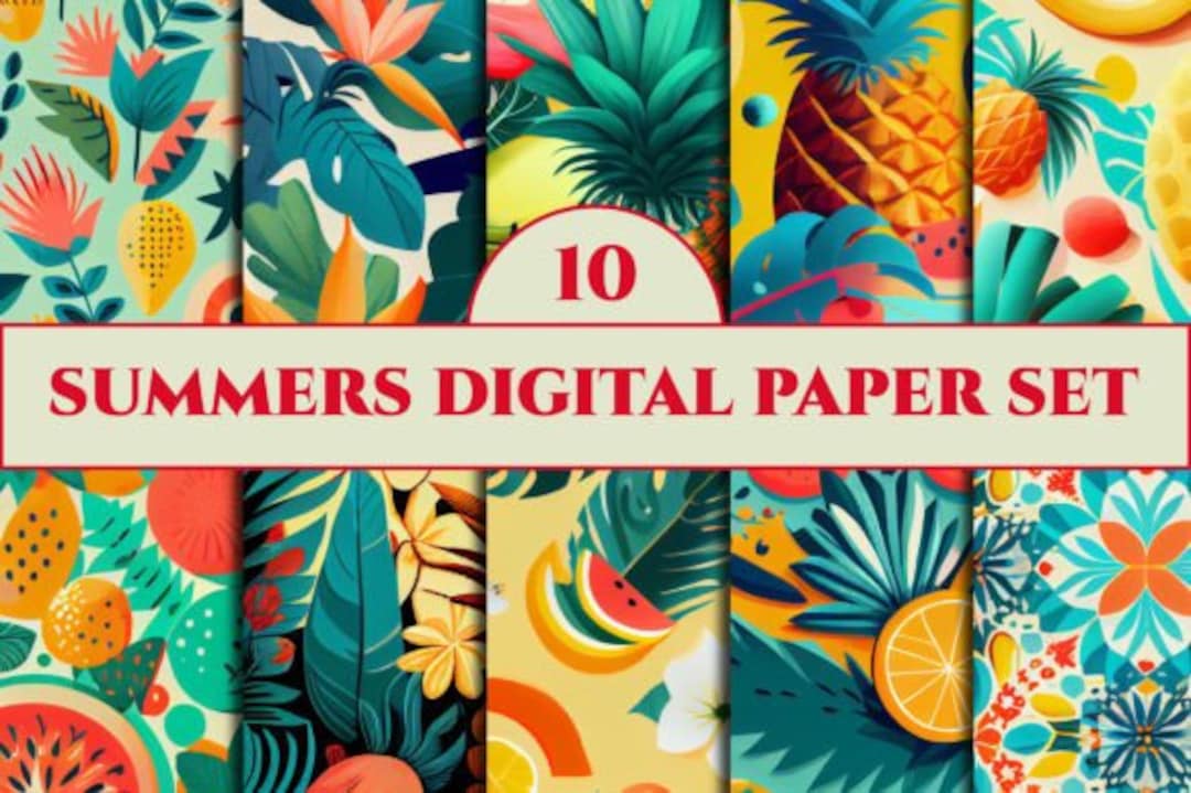 Cute Summer Digital Paper, Beach Digital Paper, Summer Clip Art, Floral ...