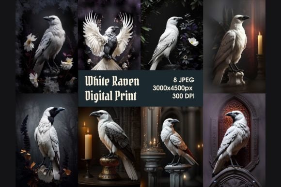 White Raven Gothic Digital Print, Raven Digital Print, Gothic Wall Decor, Instant Download for ...