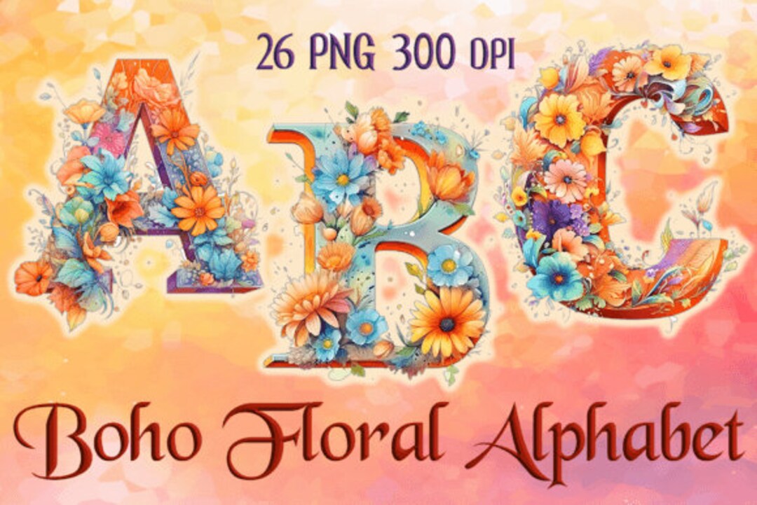 Boho Floral Alphabet Clipart,26 Floral Letters, Wedding Decor ...