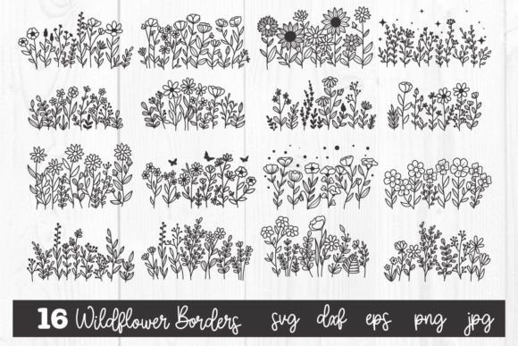 Wildflower Border SVG, 16 Wildflower SVG Bundle, Wildflower Border SVG ...