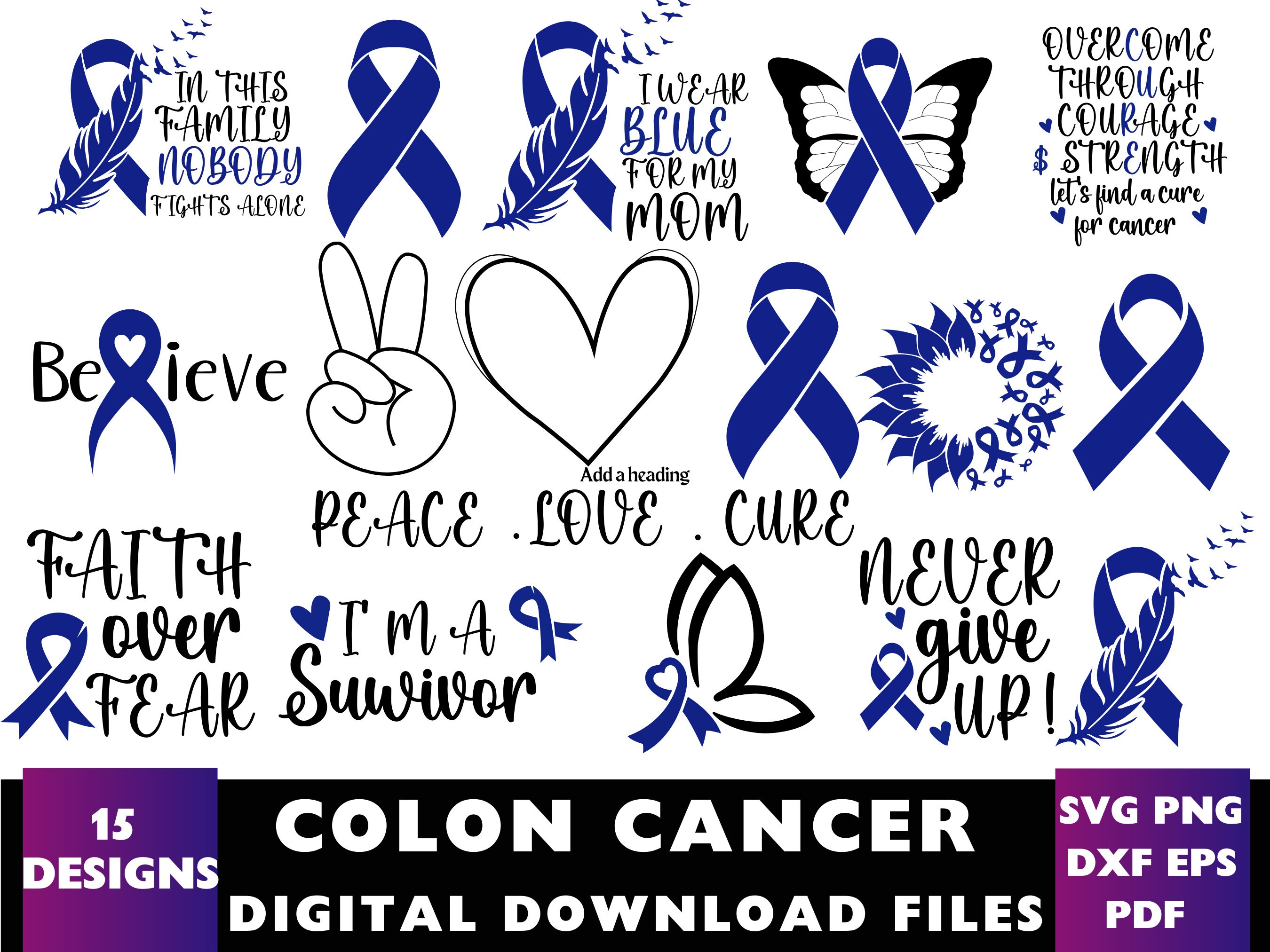 Colon Cancer Svg, Cancer Awareness, Cancer Ribbon Svg, Blue Ribbon Svg ...