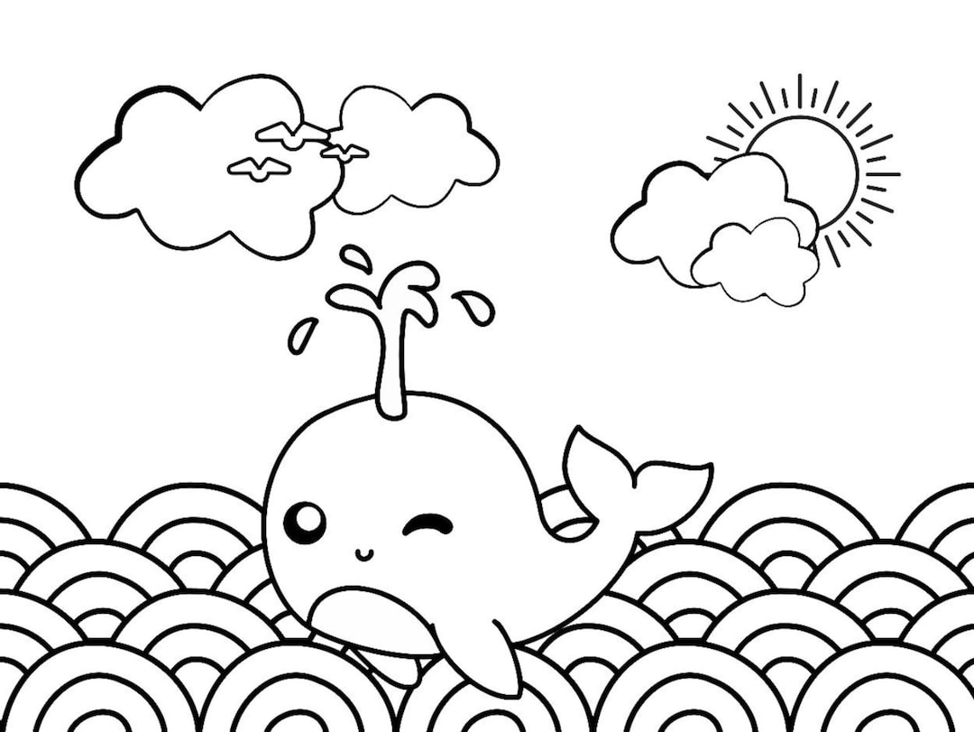 Cartoon Illustration of a Friendly Whale for Coloring - Etsy