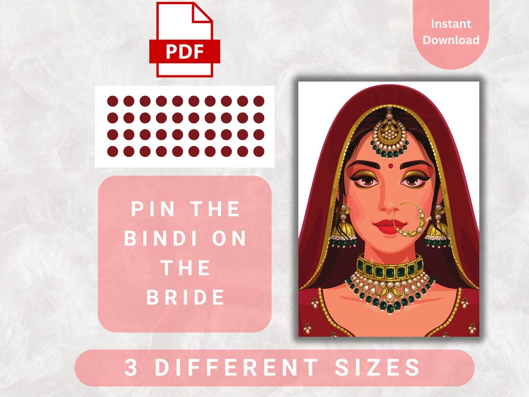 Pin the Bindi/bhindi on the Bride Poster Indian Wedding Game Bridal ...