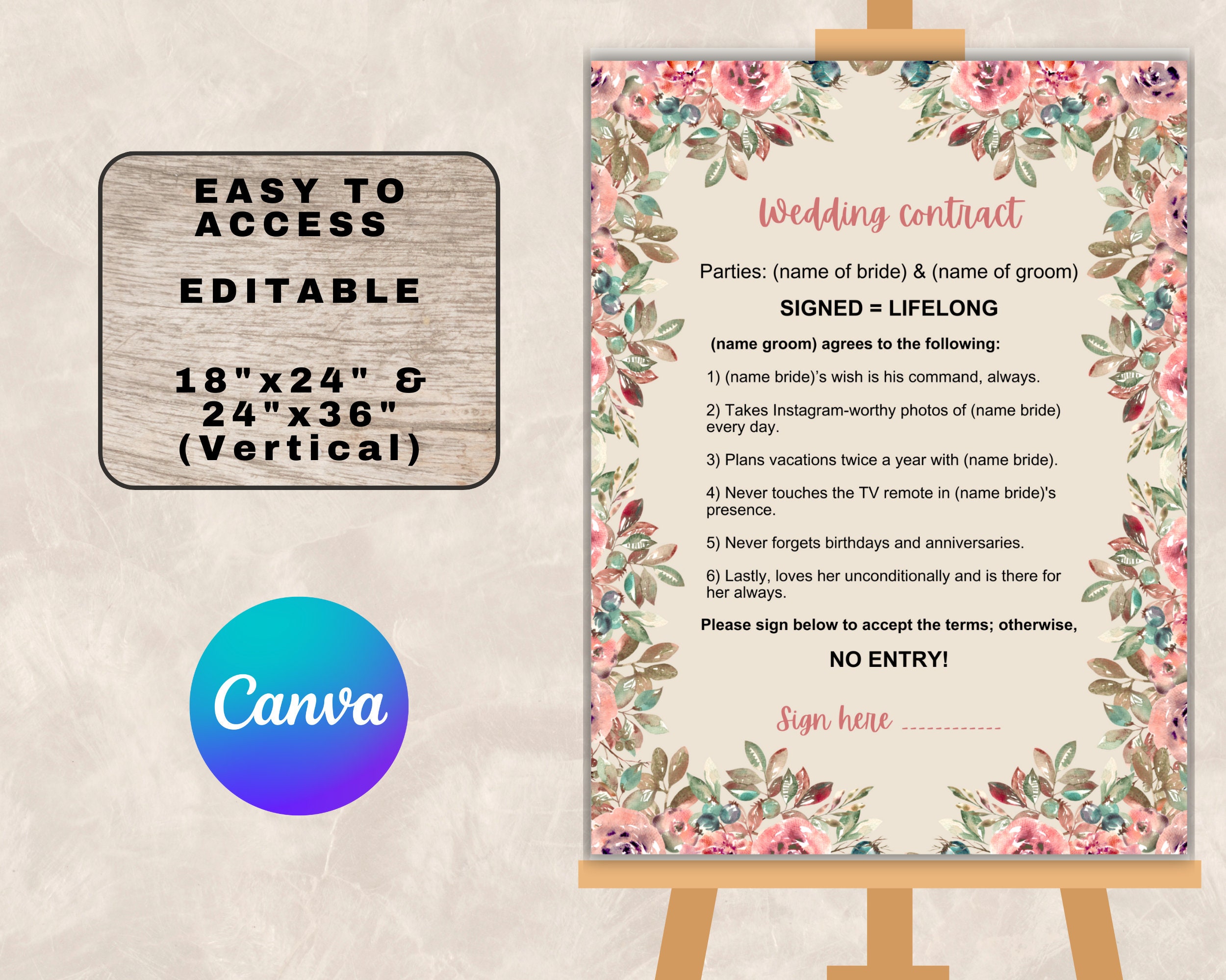Editable Wedding Contract Sign, Personalized Wedding Contract Digital ...