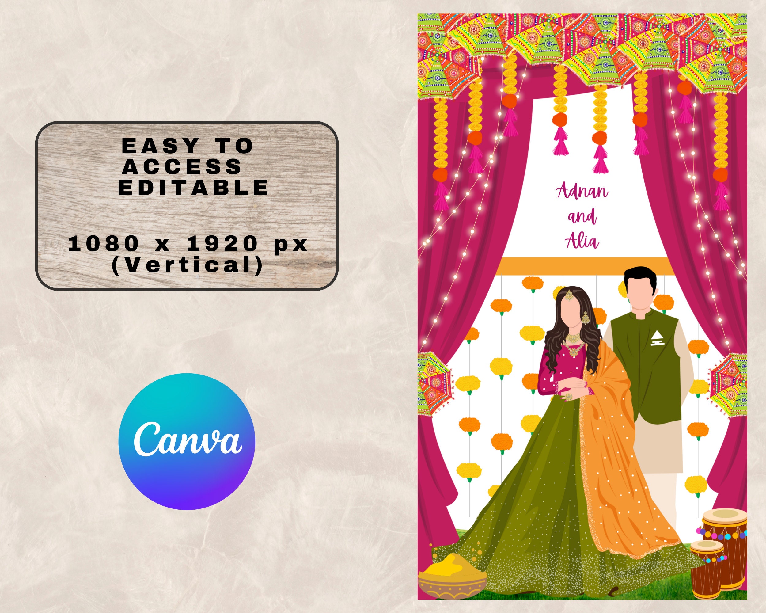 Mehndi Dholki Mayoun Mayun Mayoon Haldi Henna Night Invitation - Etsy