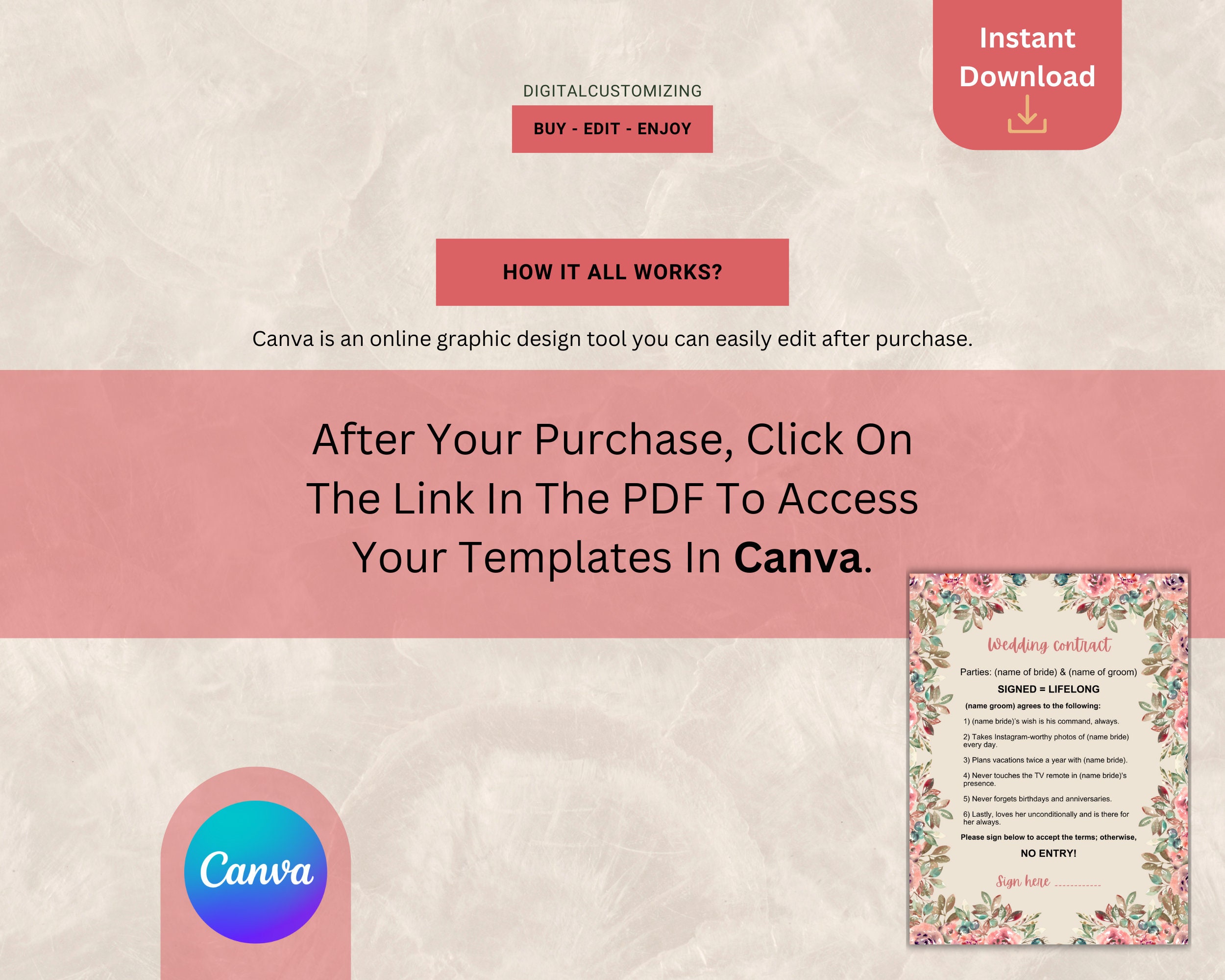 Editable Wedding Contract Sign, Personalized Wedding Contract Digital ...