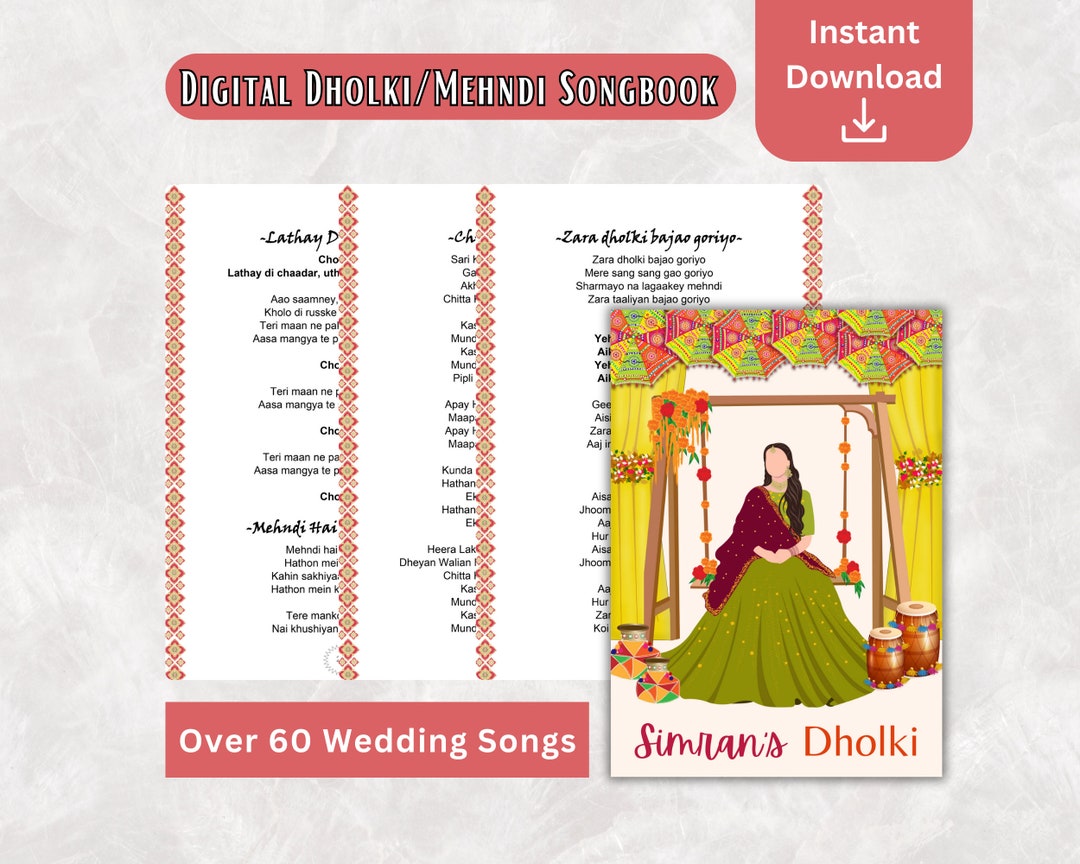 Dholki Song Book Mehndi Song Book Lyrics Sangeet Songs Dholki - Etsy UK