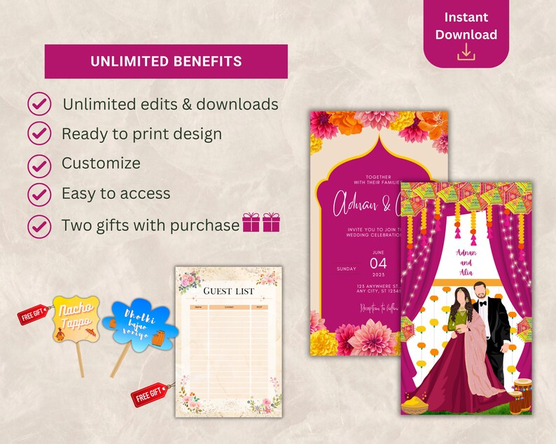 Mehndi Invitation Dholki Invitation Mayoun Invitation Indian Wedding ...