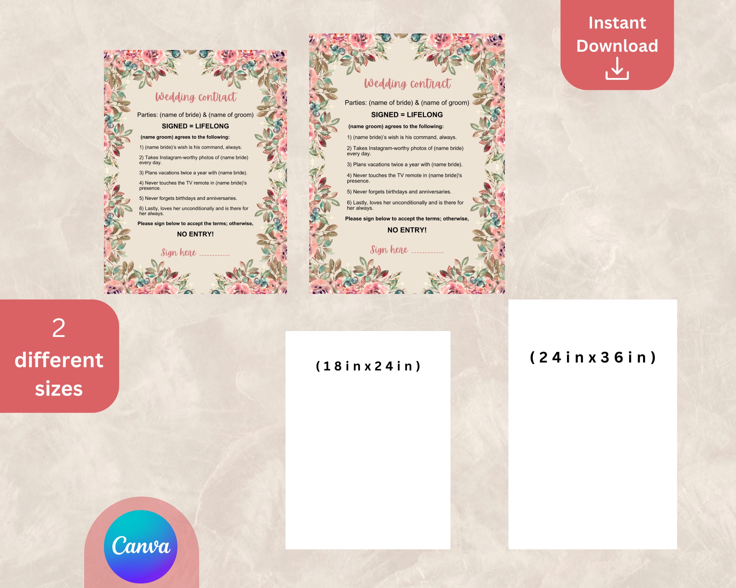 Editable Wedding Contract Sign, Personalized Wedding Contract Digital ...
