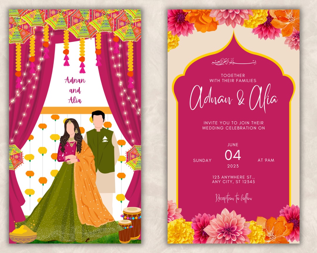 Mehndi Dholki Mayoun Mayun Mayoon Haldi Henna Night Invitation Card ...