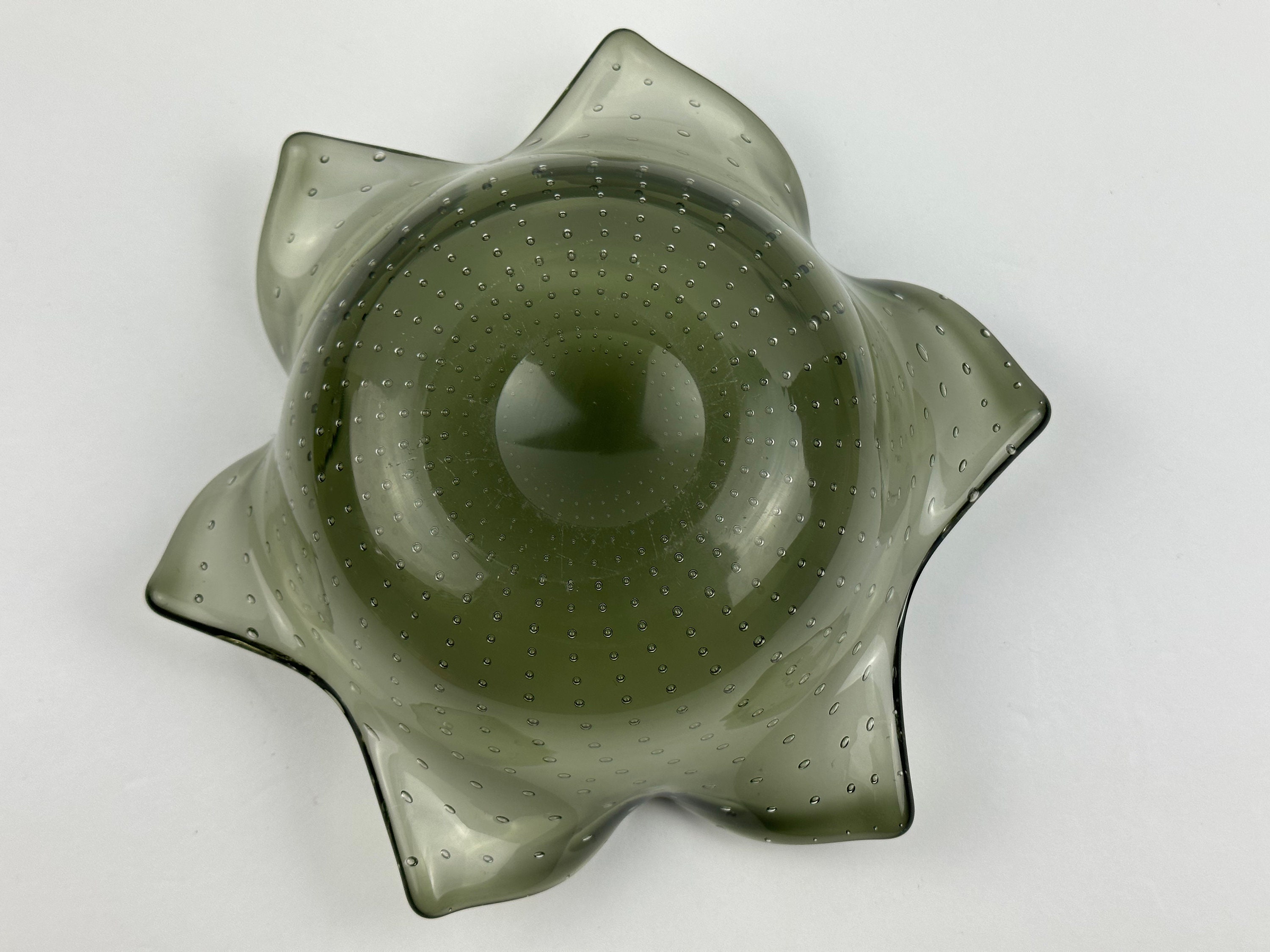 Olive Green Murano Bullicante Starfish Glass Bubble Controlled Bowl for ...