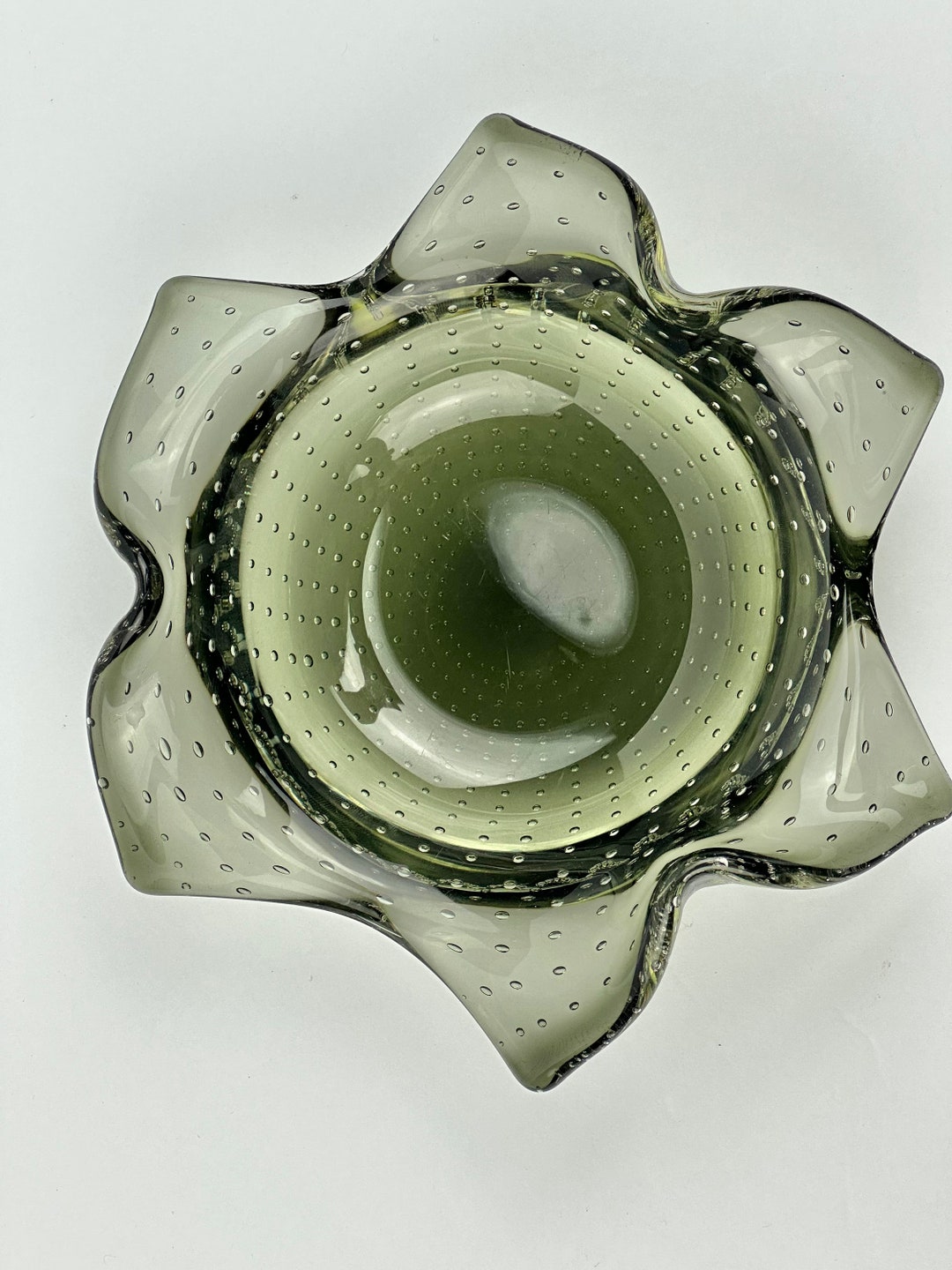 Olive Green Murano Bullicante Starfish Glass Bubble Controlled Bowl for ...